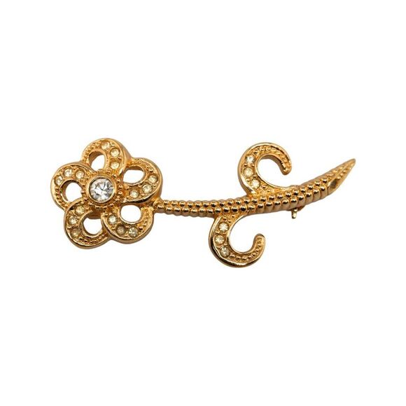 Dior | Jewelry | Pre Loved Dior Gold Floral Brooch With Rhinestones ...